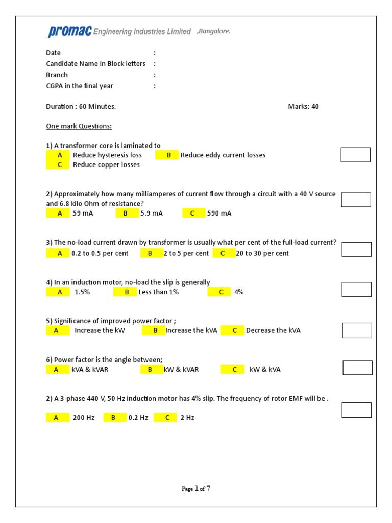 EIA Question Paper | PDF | Electric Motor | Transformer