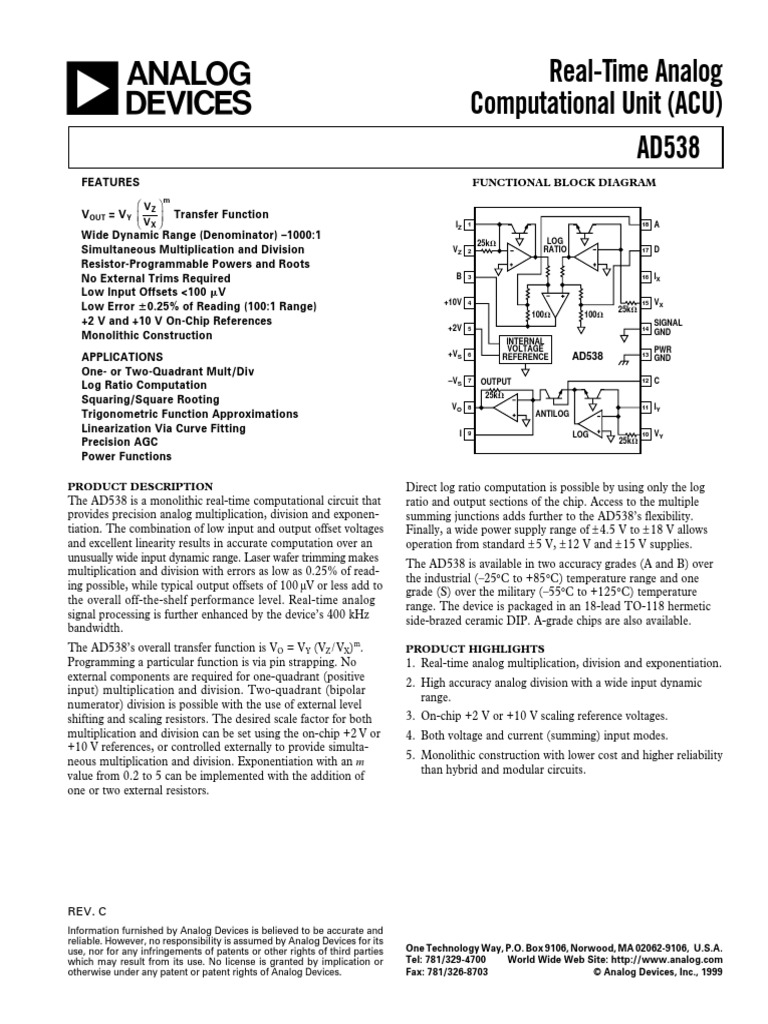Real-Time Analog Computational Unit (ACU) : V 0.25% of Reading (100:1 ...