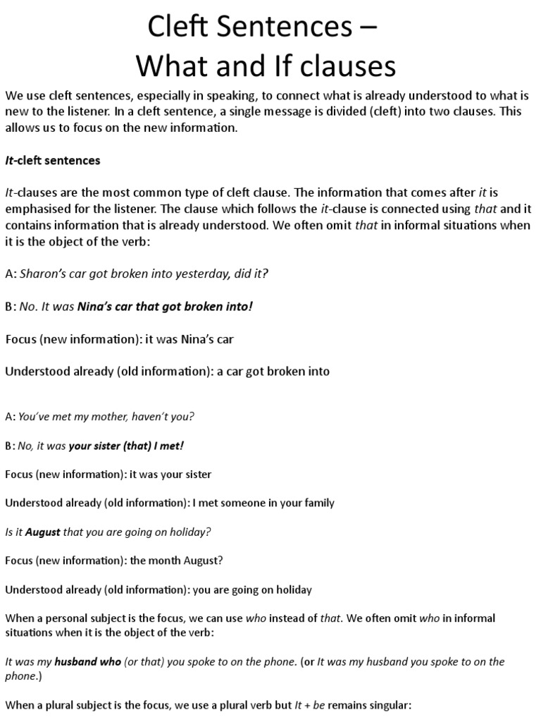 C1 - Cleft Sentences – | PDF