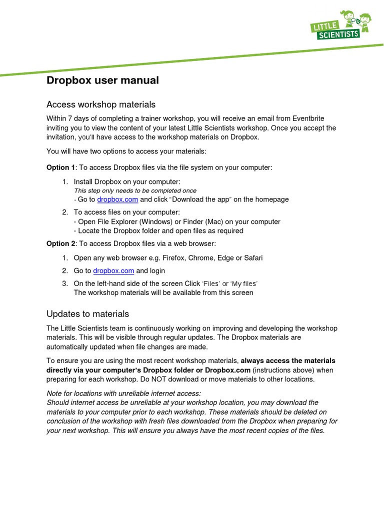 Dropbox User Manual: Access Workshop Materials | PDF | Computer File ...