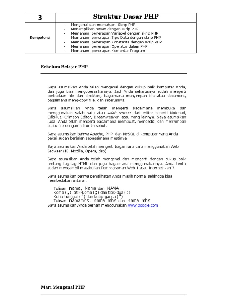 Struktur Dasar PHP | PDF