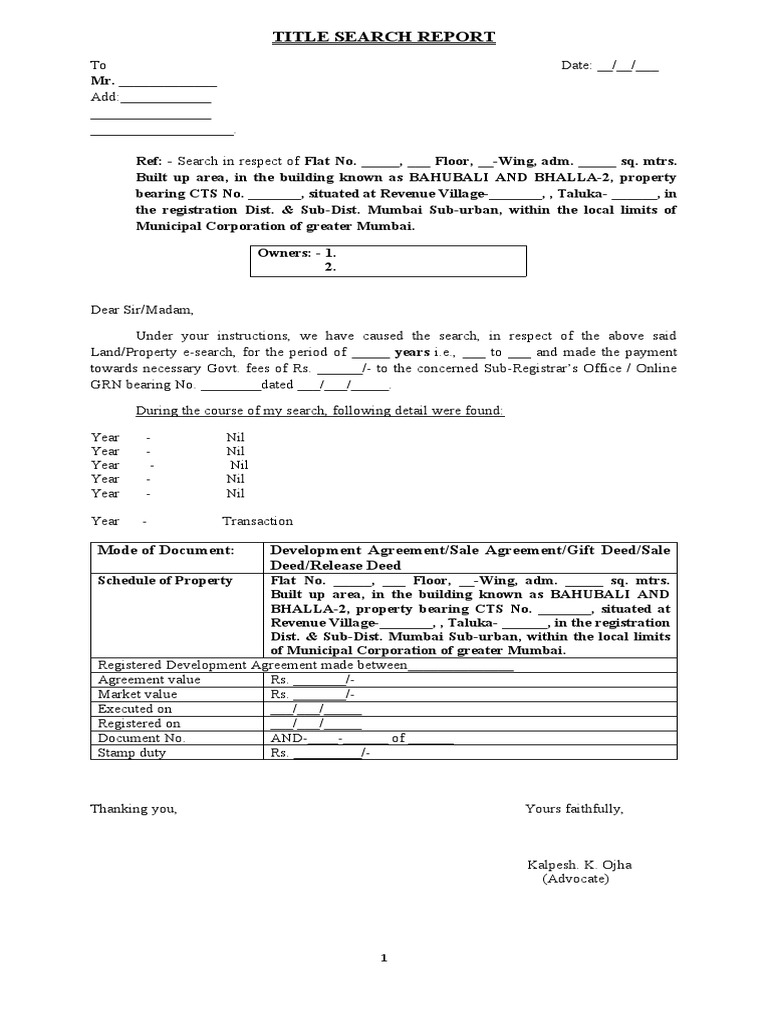 Property Title Search Report | PDF | Property Law | Common Law