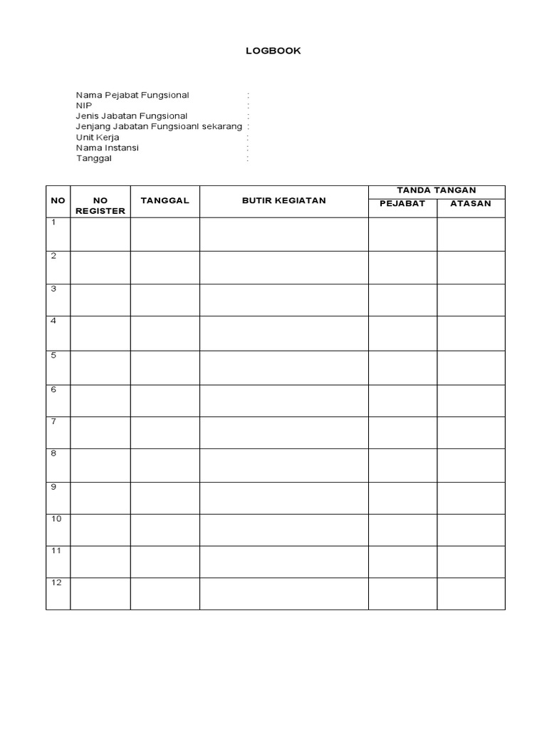 Contoh Format Logbook Kegiatan | PDF