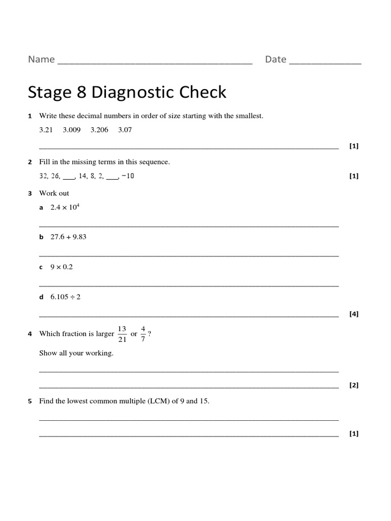 Grade 8 Maths Diagnostic Test | PDF | Numbers | Percentage