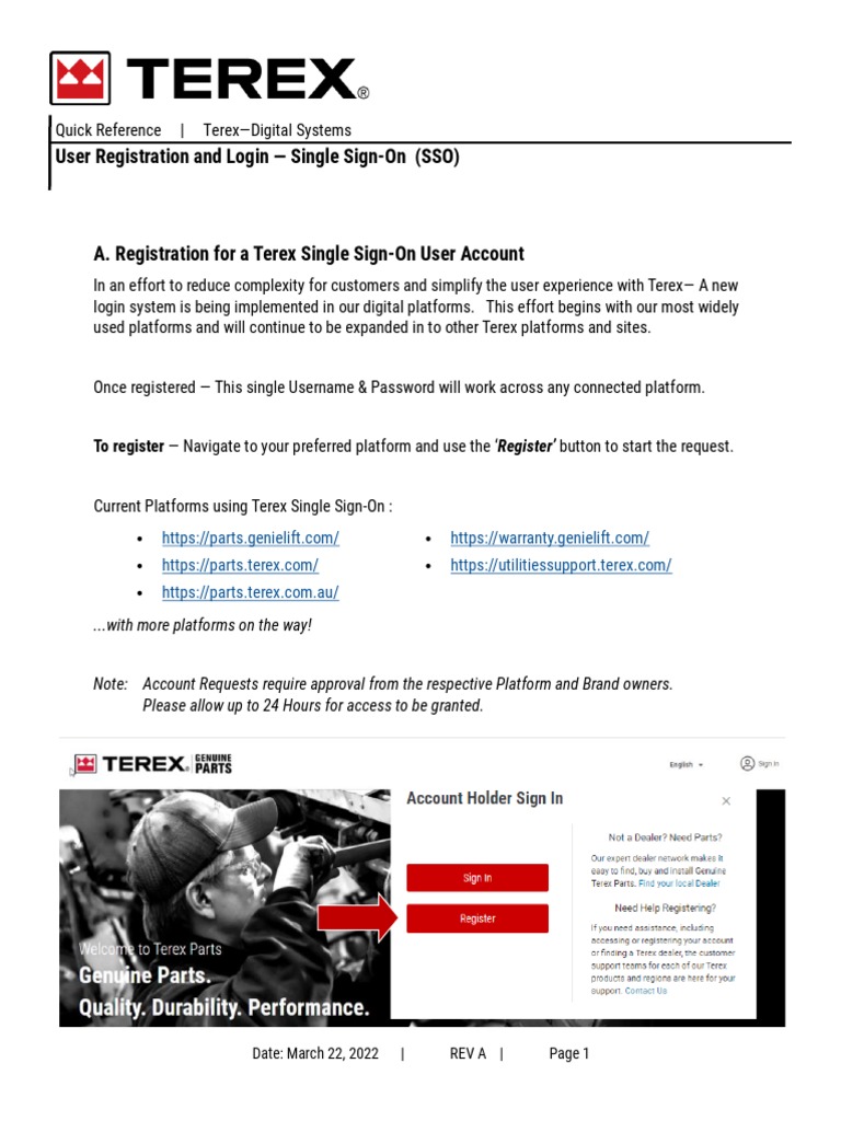 Terex SSO User Registration Guide | PDF | Password | Login