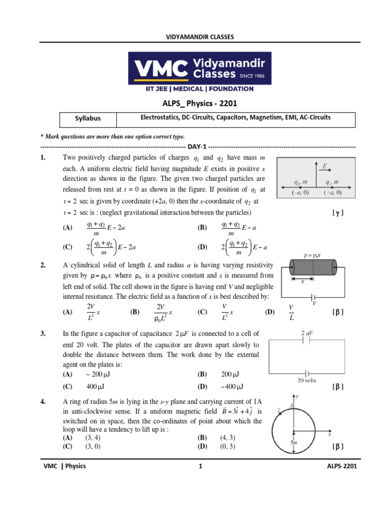 Physics Advanced Level Problem Solving (ALPS-1) - Paper | PDF | Capacitor | Inductance