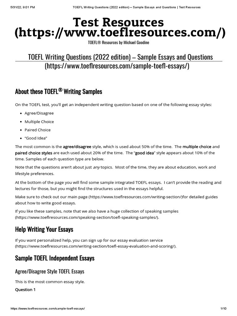 TOEFL Writing Questions (2022 Edition) - Sample Essays and Questions ...