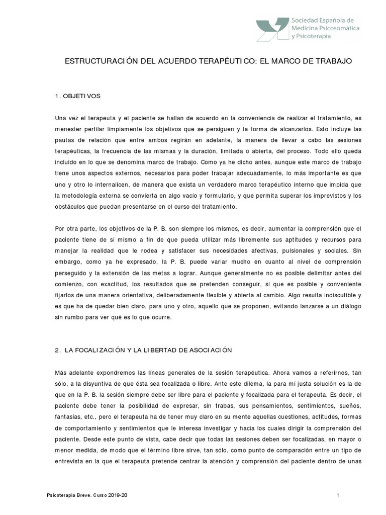 Estructuracion Del Acuerdo Terapeutico El Marco de Trabajo | PDF ... Estructuracion Del Acuerdo Terapeutico El Marco de Trabajo | PDF ...