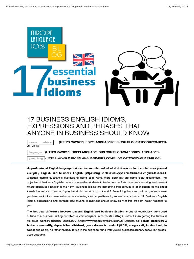 17 Business English Idioms, Expressions and Phrases That Anyone in ...