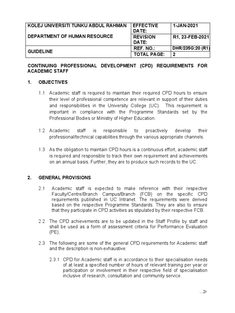 CPD Requirements For Academic Staff | PDF | Professional Development ...