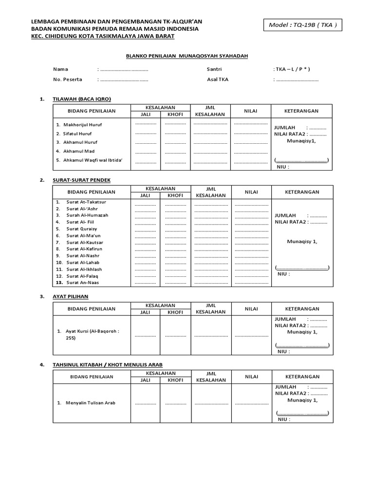 Blanko Penilaian Munaqosyah Syahadah | PDF