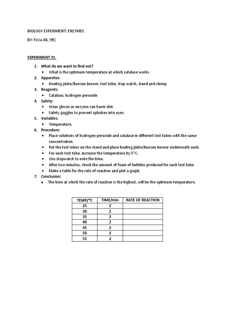Biology Experiment Enzymes | PDF | Catalase | Ph