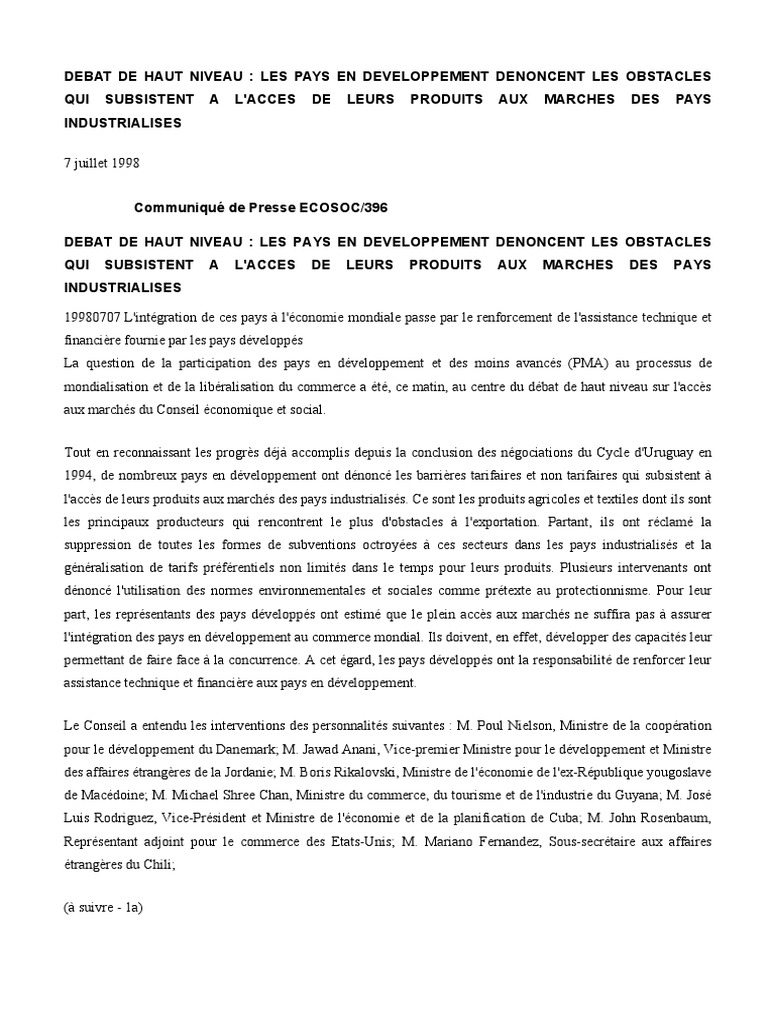 Debat Sur Le Systeme Eco Pour Le PED | PDF | Protectionnisme | Organisation mondiale du commerce