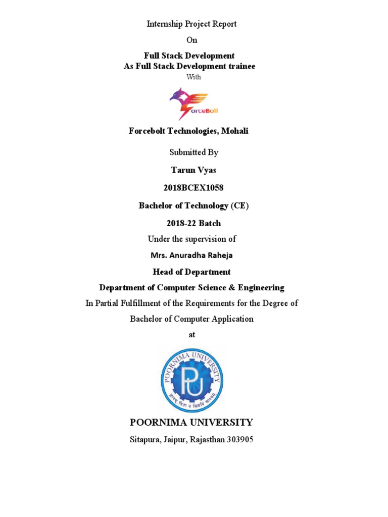 Full Stack Development As Full Stack Development Trainee: Internship ...