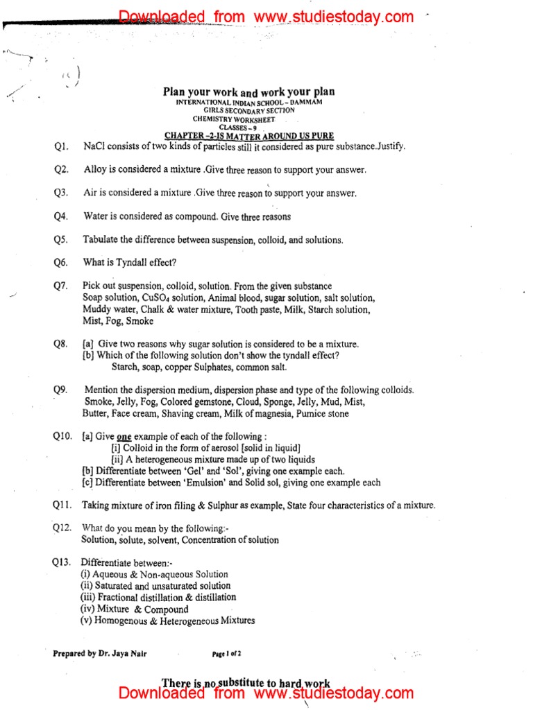 CBSE Class 9 Science All Chapters Worksheet | PDF