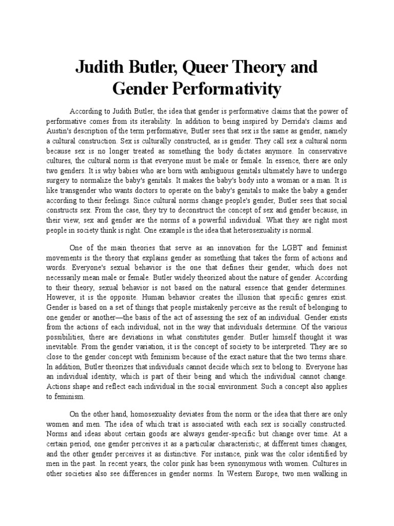 Queer Theory and Gender Performativity of Judith Butler | PDF | Gender ...