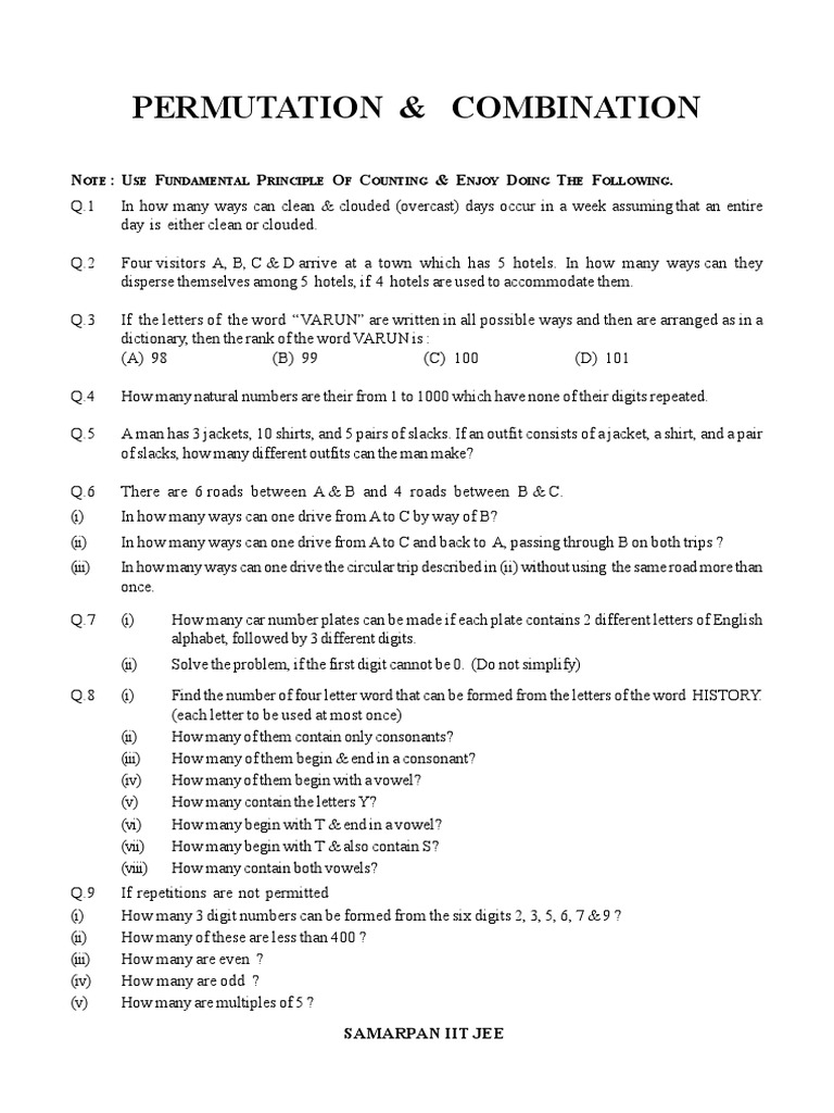 Permitation & Combination DPP | PDF | Numbers | Permutation