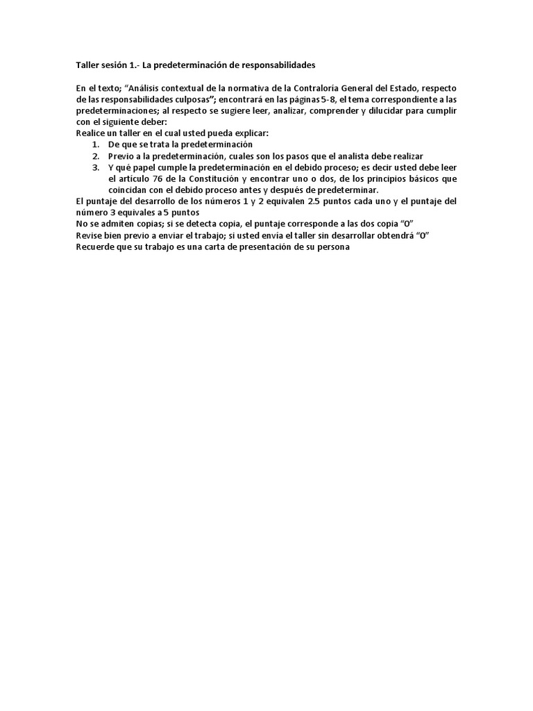 Taller Sesión 1. - La Predeterminación de Responsabilidades | PDF