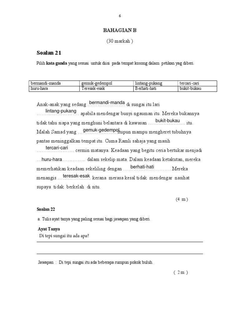 Soalan Akhir Tahun Tahun 5 BM Pemahaman Bahagian B 2015 | PDF