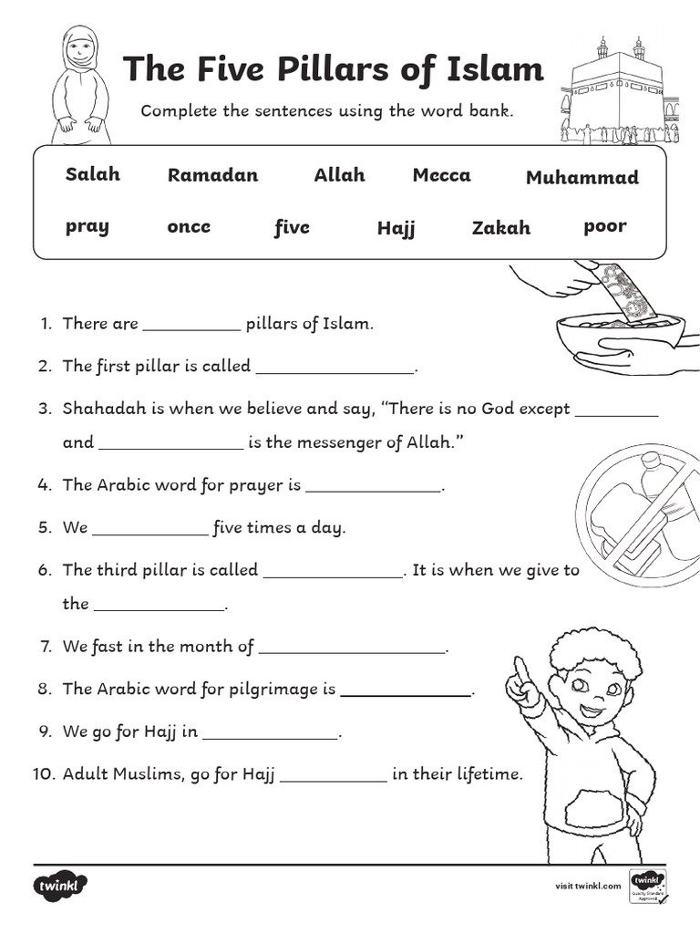 The Five Pillars of Islam Fill in The Blanks Worksheet - Ver - 1 | PDF