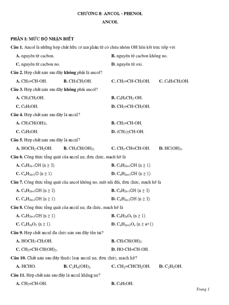 CHƯƠNG 8 Ancol - Phenol HS | PDF