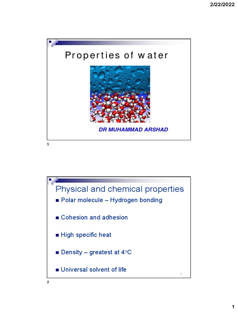 Properties of Water: Physical and Chemical Properties | PDF ...