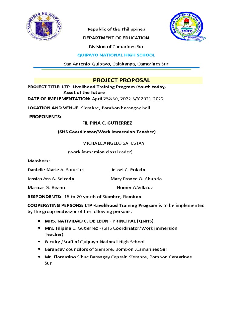 Project Proposal: Quipayo National High School | PDF | Crochet | Knitting