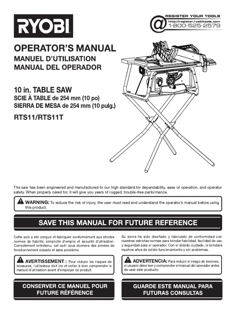 RTS11 Ryobi Table Saw Manual and Parts List | PDF