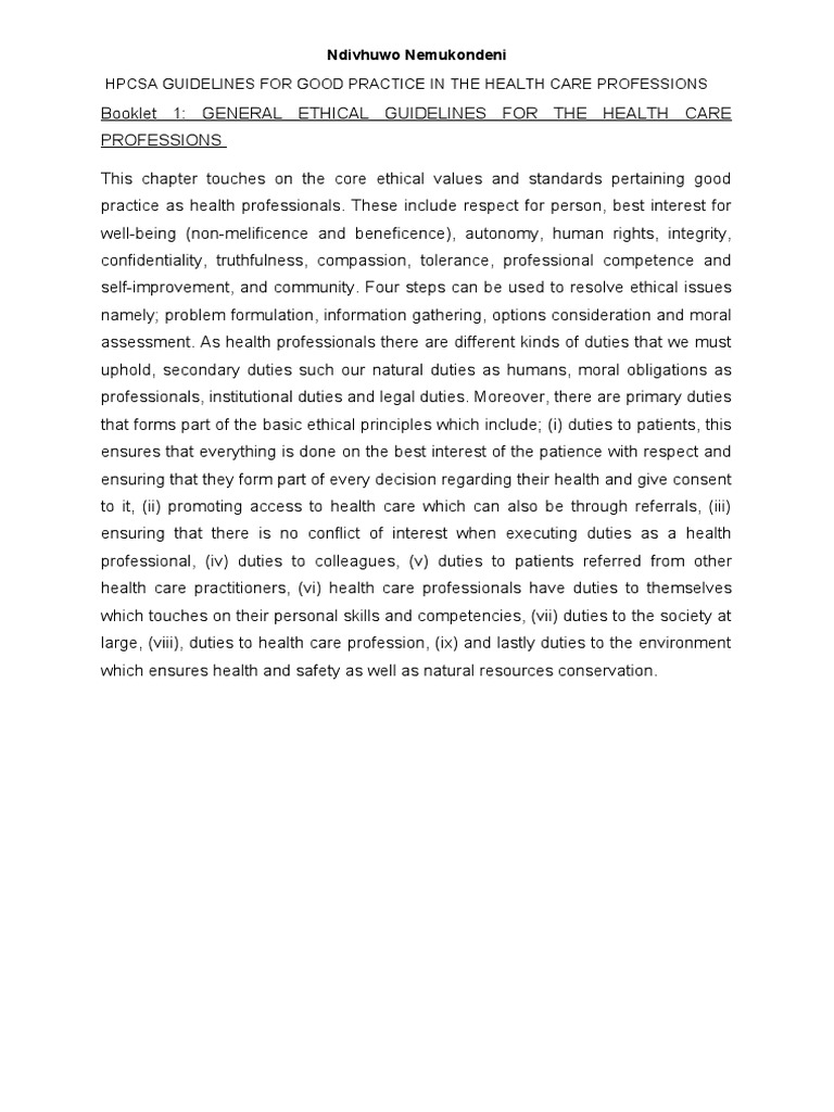 Hpcsa Guidelines For Good Practice in The Health Care Professions | PDF ...