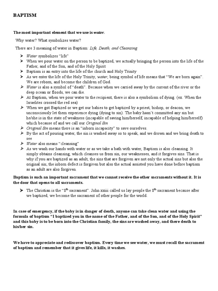 Sacrament of Baptism Notes | Download Free PDF | Baptism | Christian ...
