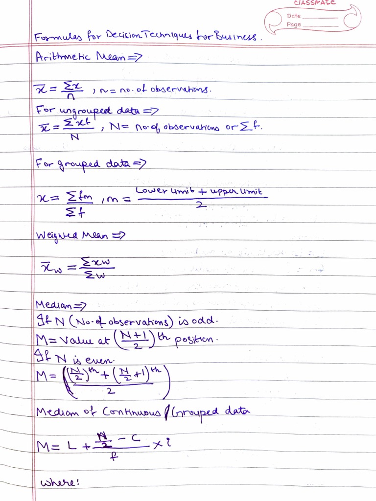 Formulas For Decision Techniques For Business | PDF