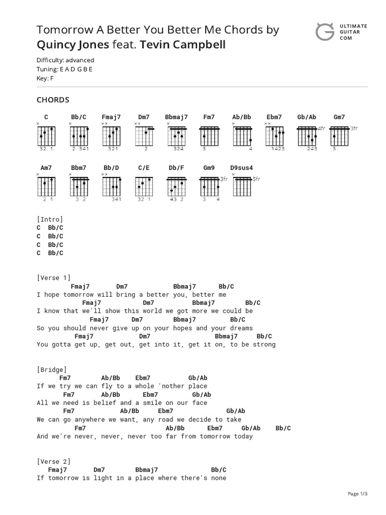 Tomorrow A Better You Better Me Chords by Quincy Jonestabs at Ultimate ...