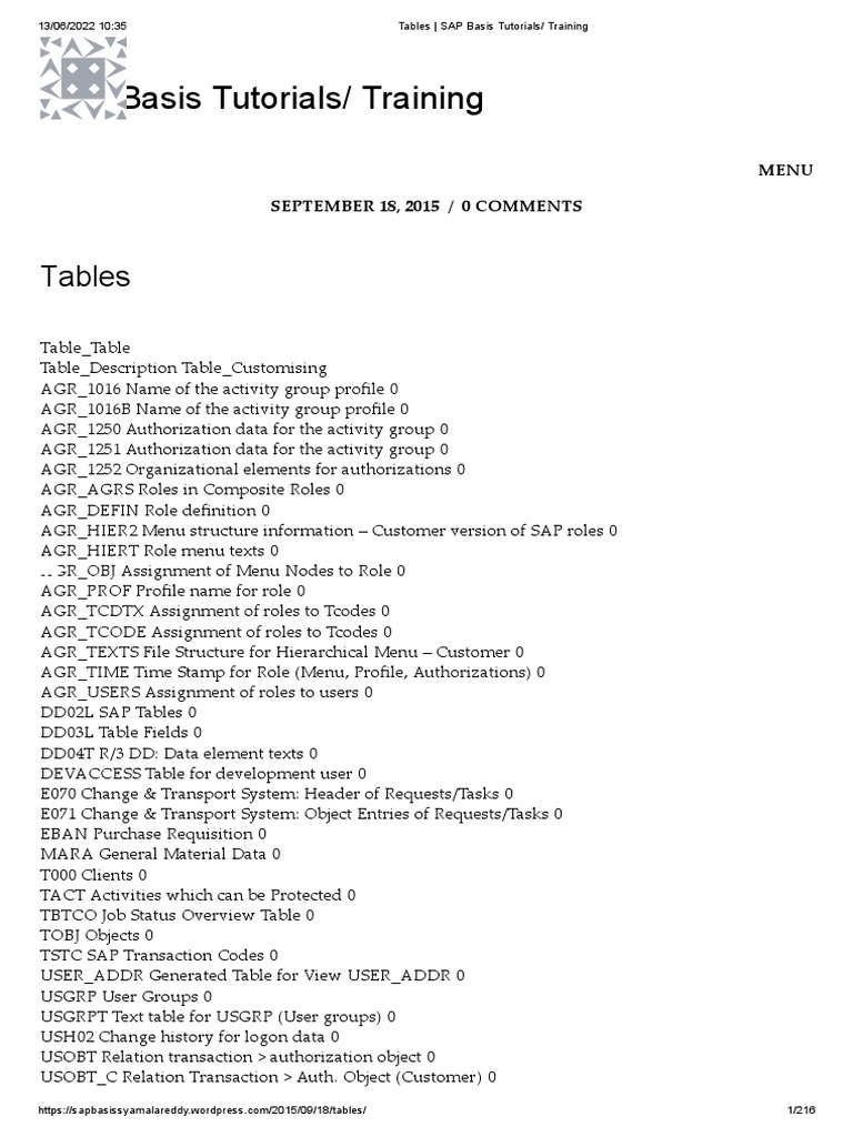 Tables - SAP Basis Tutorials - Training | PDF | Database Index ...