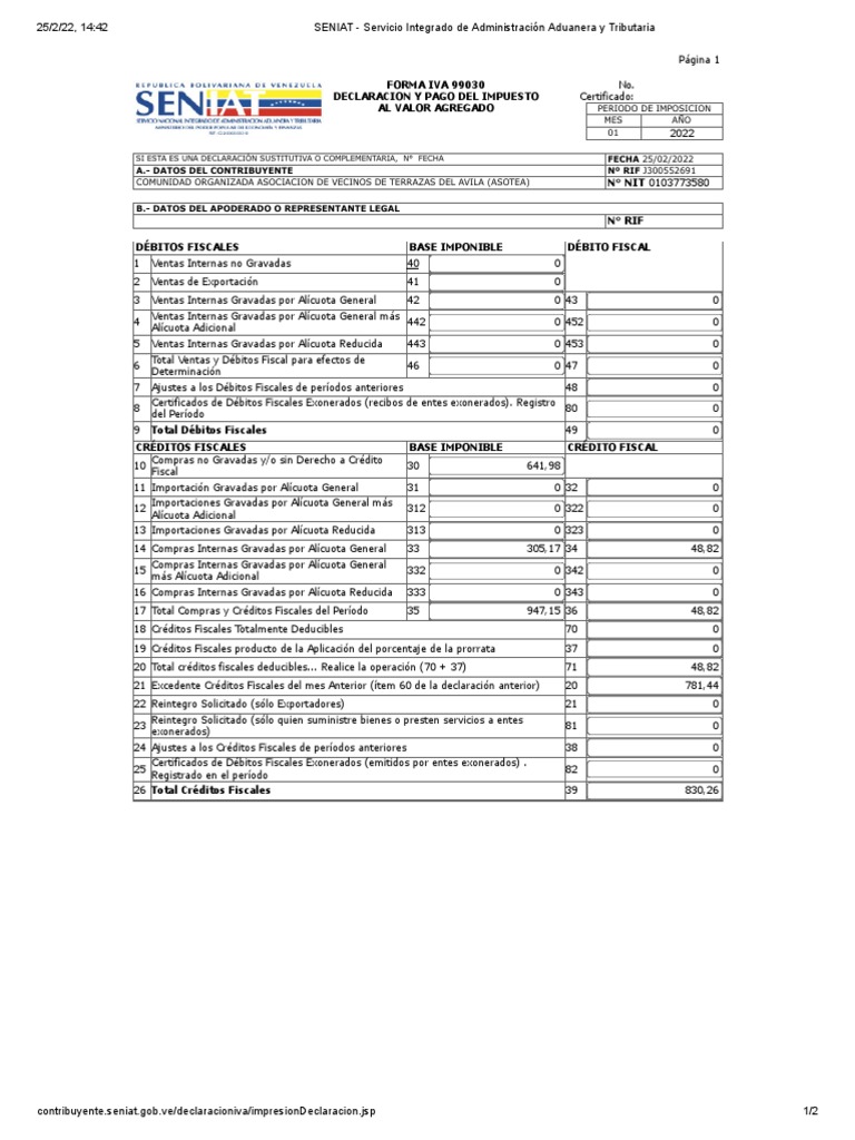 01 Planilla de Declaracion de Iva | PDF | Impuestos | Impuesto al valor ...
