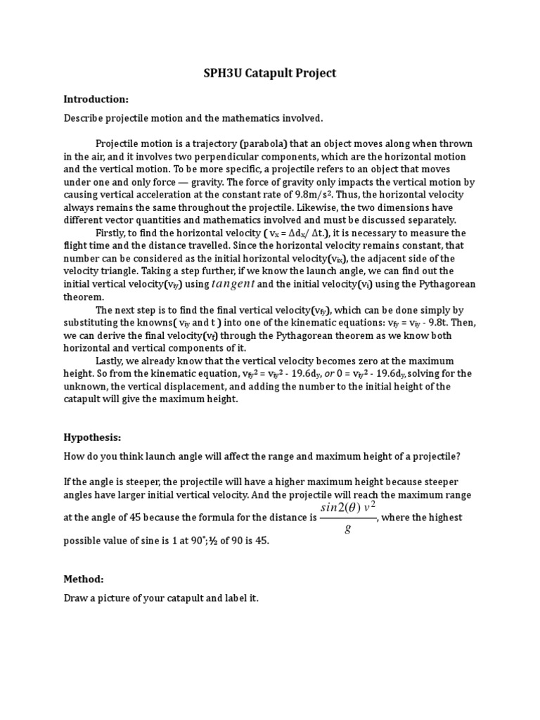 Unit 1 Catapult Project - Report | PDF | Mechanics | Physics