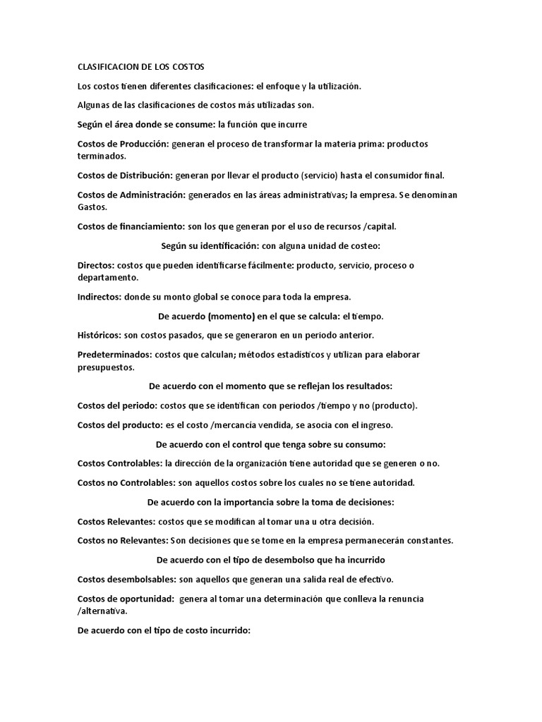 Clasificacion de Los Costos | PDF | Costo | Ciencias económicas