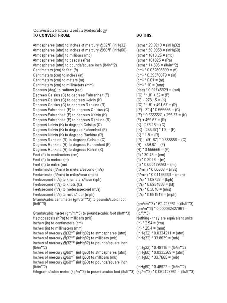 Conversion Factors Used in Meteorology | PDF | Pascal (Unit) | Physical ...