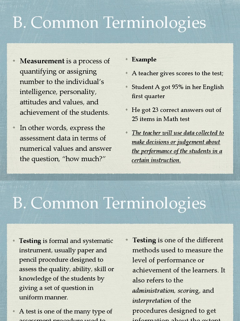 B. Common Terminologies: Measurement Is A Process of | PDF | Test ...