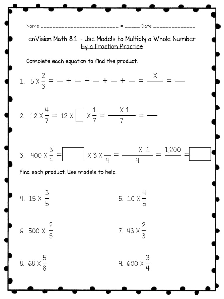 Envision Math 8.1 - Use Models To Multiply A Whole Number by A Fraction ...