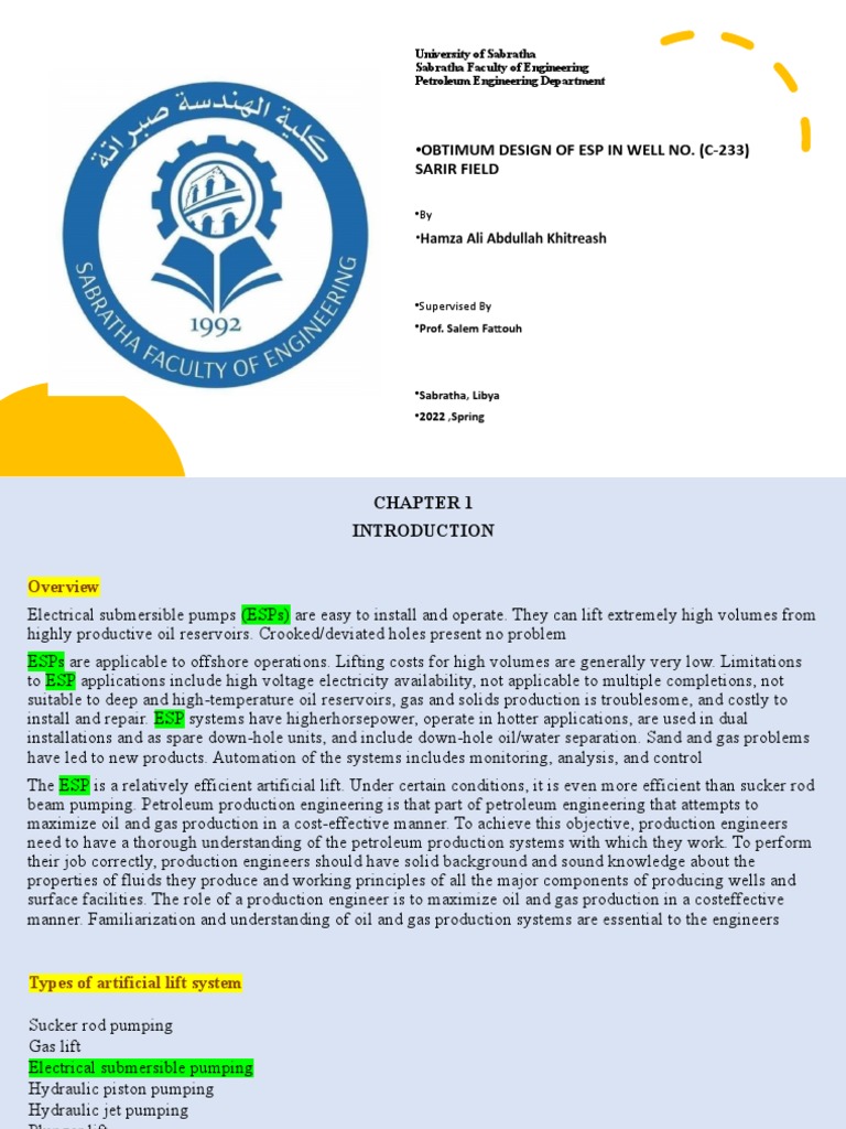 ESP Design for Sarir Oil Field | PDF | Pump | Mechanical Engineering