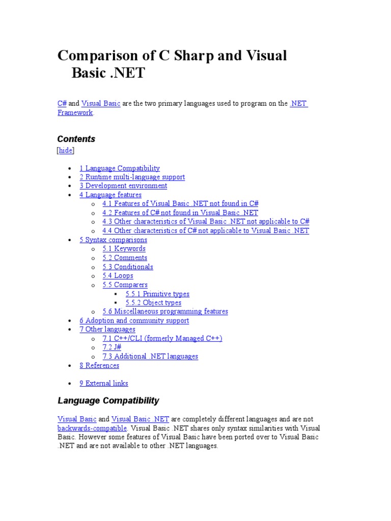 Comparison of C Sharp and Visual Basic | PDF | Visual Basic .Net | C ...