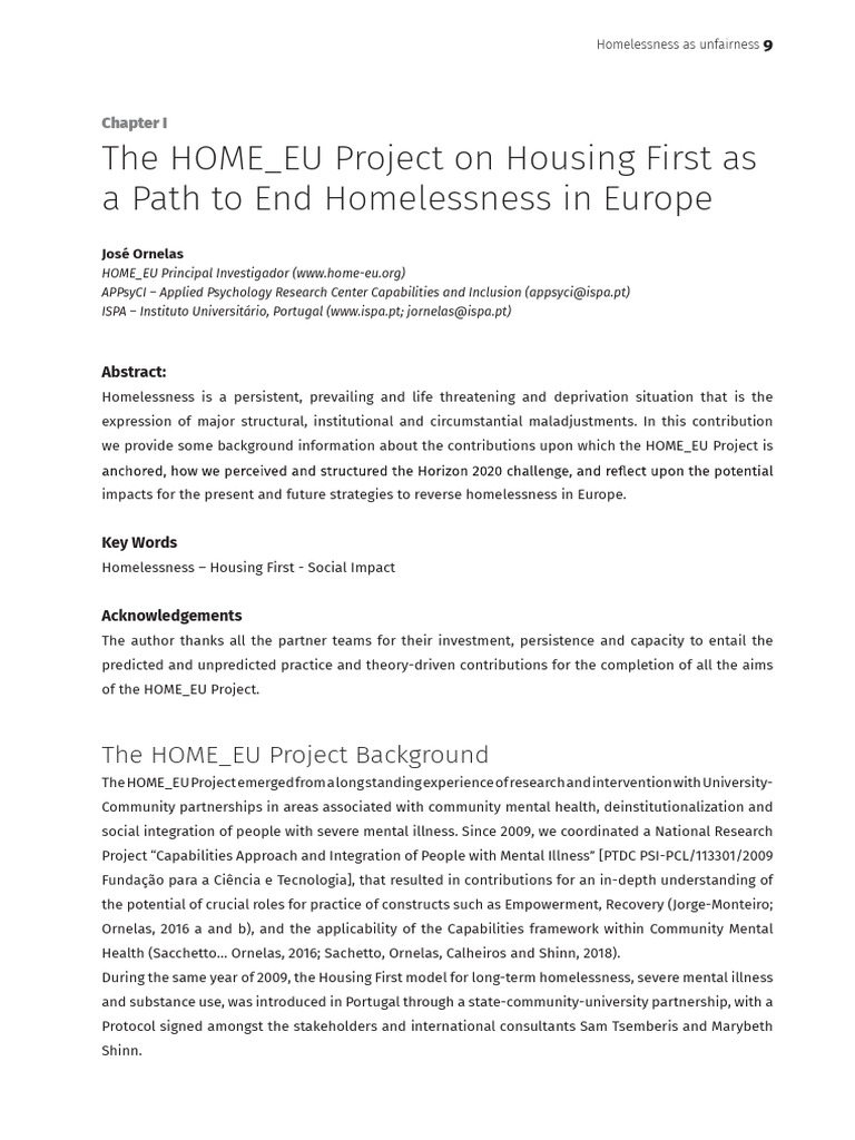 The HOME - EU Project On Housing First As A Path To End Homelessness in ...