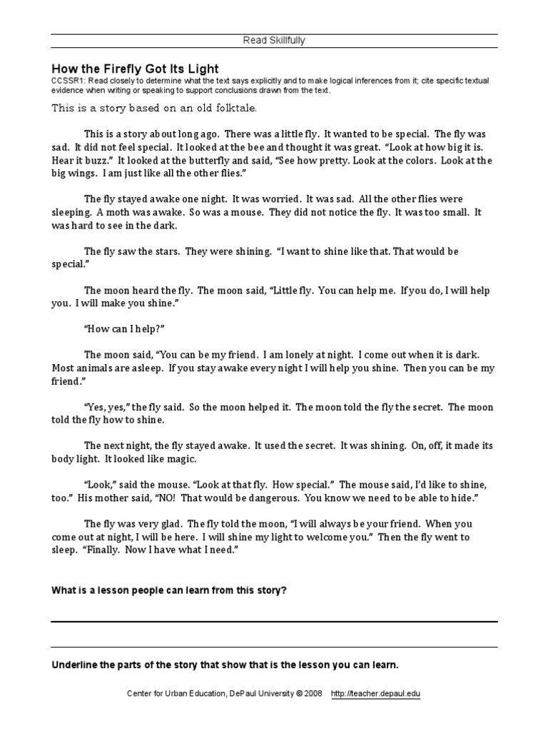 How The Firefly Got Its Light: Read Skillfully | PDF