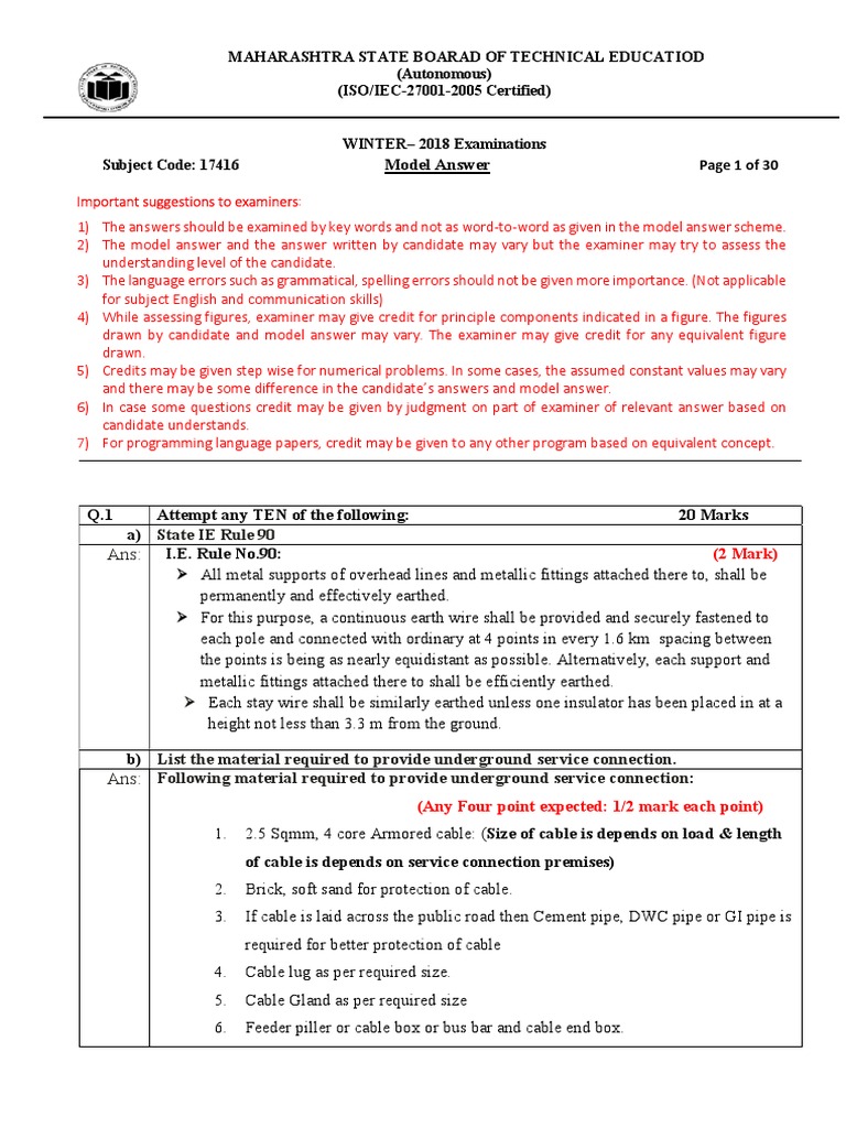 2018 Winter Model Answer Paper | PDF