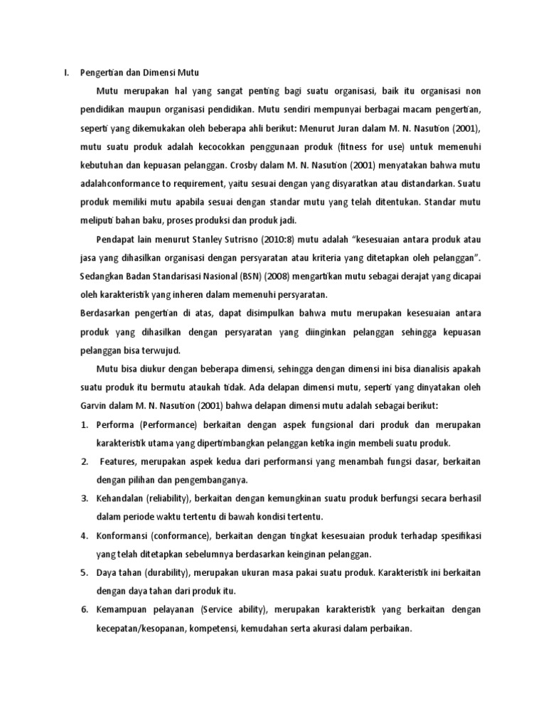Pengertian Dan Dimensi Mutu | PDF