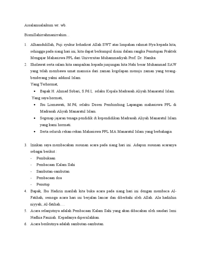 Teks MC Serah Terima Magang 3 | PDF