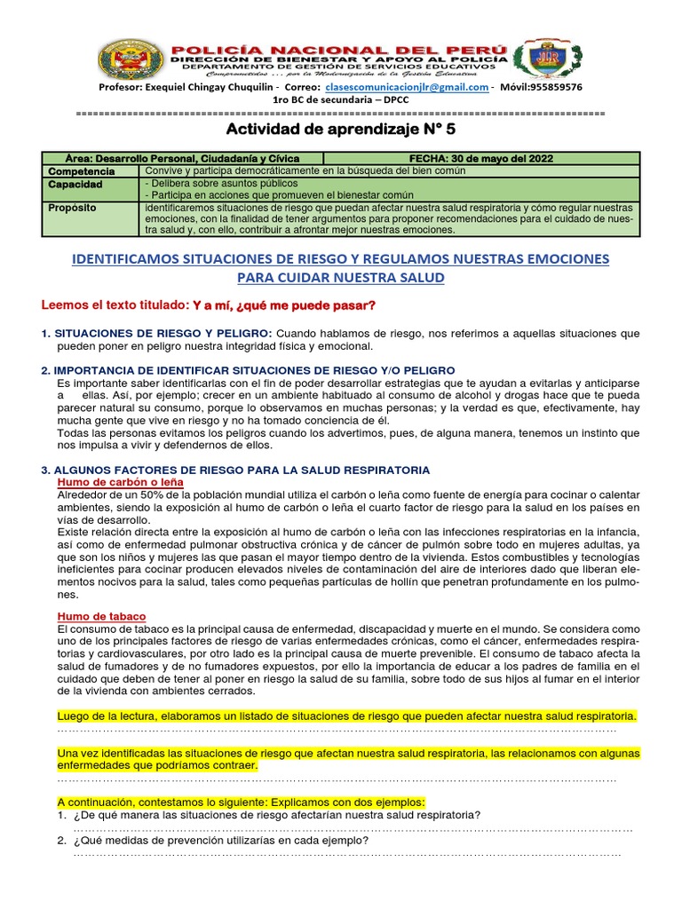 Actividad Aprendizaje N°5-Dpcc-1bc | PDF | Nicotina | Las emociones