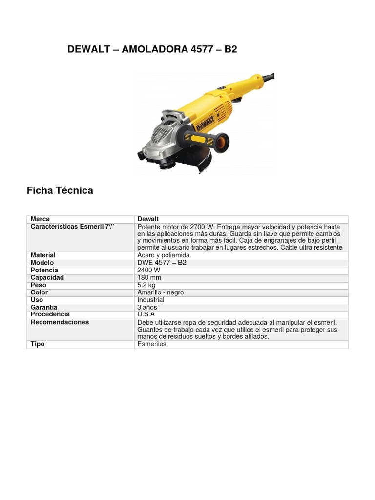 Ficha Técnica Dewalt | PDF