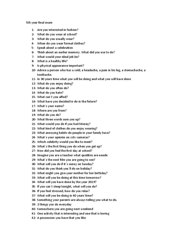 5th Year Final Exam | PDF