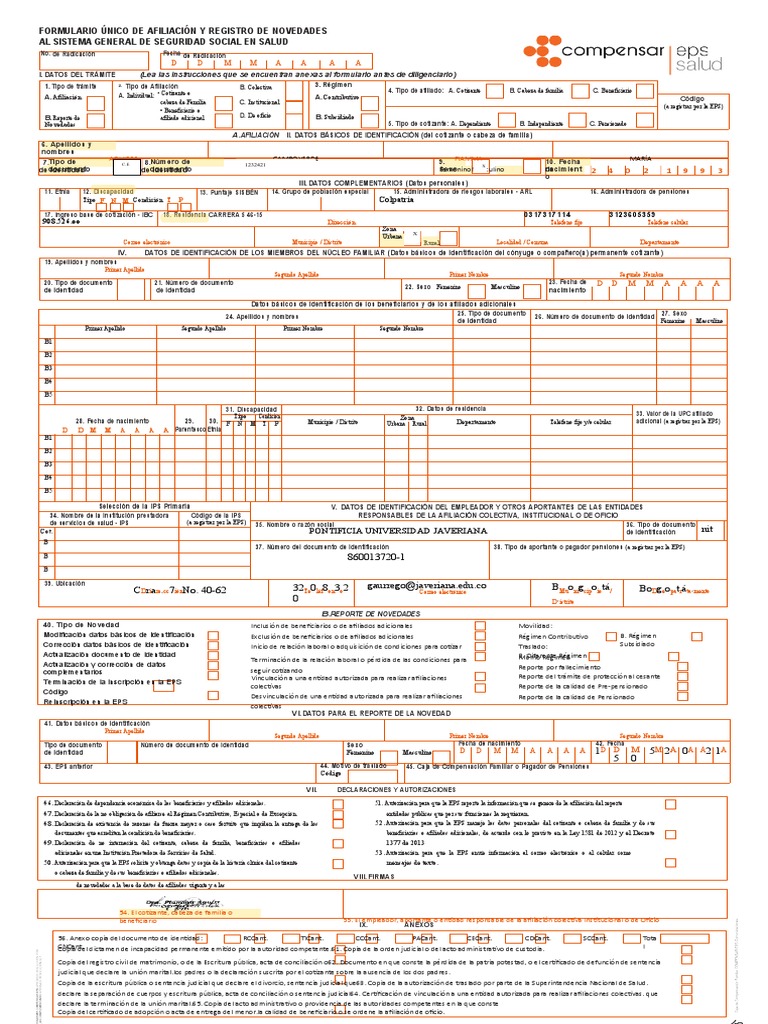 Formulario-Unico-De-Afiliacion Compensar | PDF
